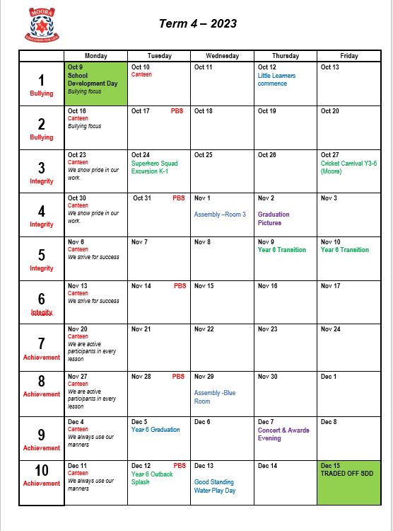 Term Planners » Moora Primary School