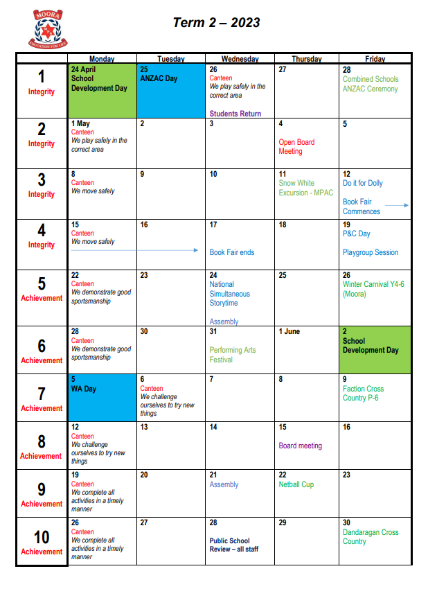 Term Planners » Moora Primary School